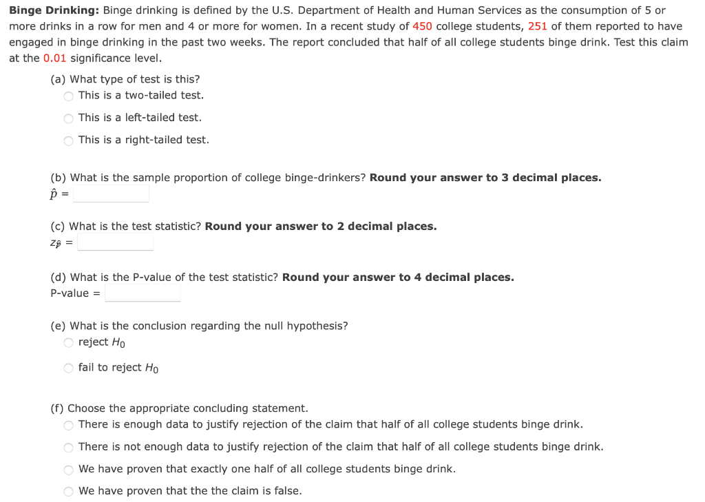 Solved Binge Drinking: Binge drinking is defined by the U.S. | Chegg.com