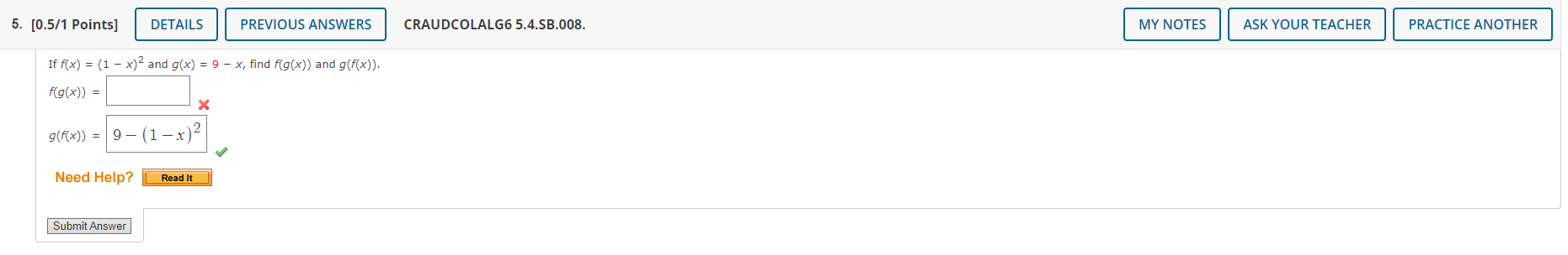 Solved [0.5/1 Points] CRAUDCOLALG6 5.4.SB.008. If | Chegg.com