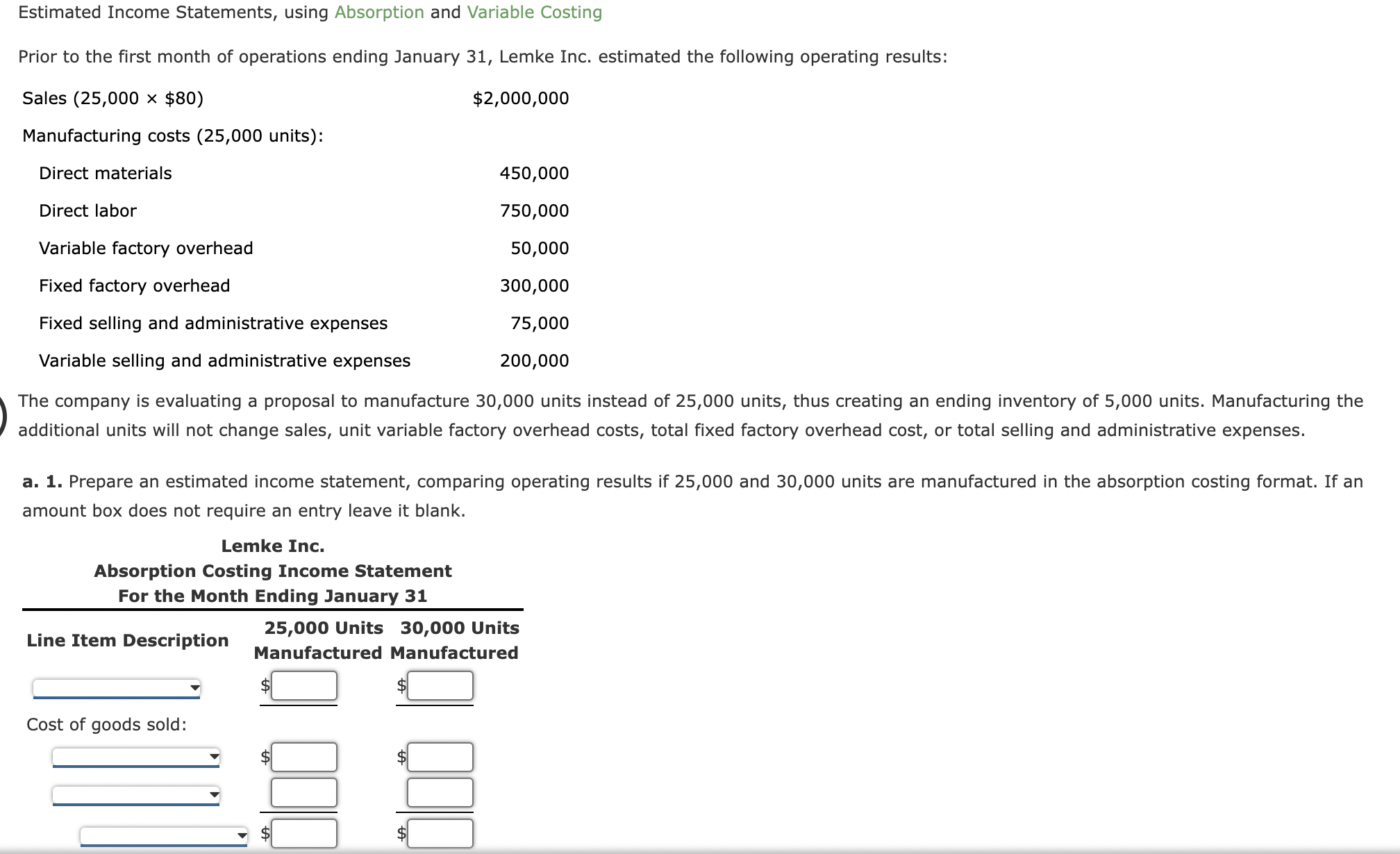 Solved a. 2. Prepare an estimated income statement, | Chegg.com