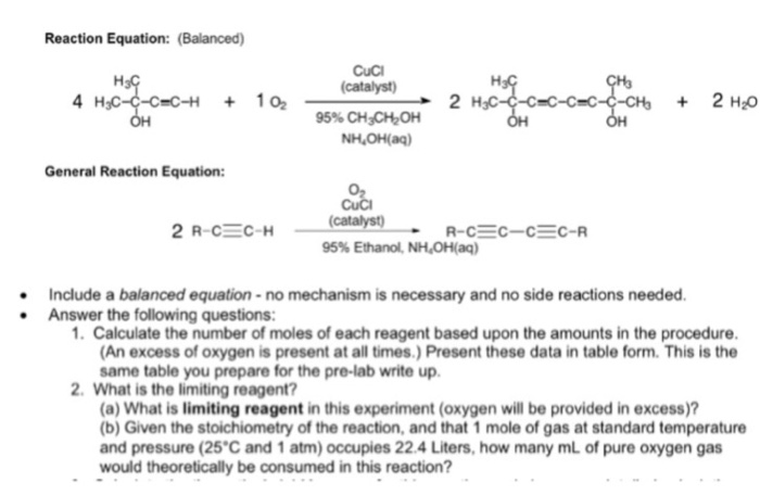 Solved Reaction Equation: (Balanced) (catalyst) 95% CHOtOH | Chegg.com