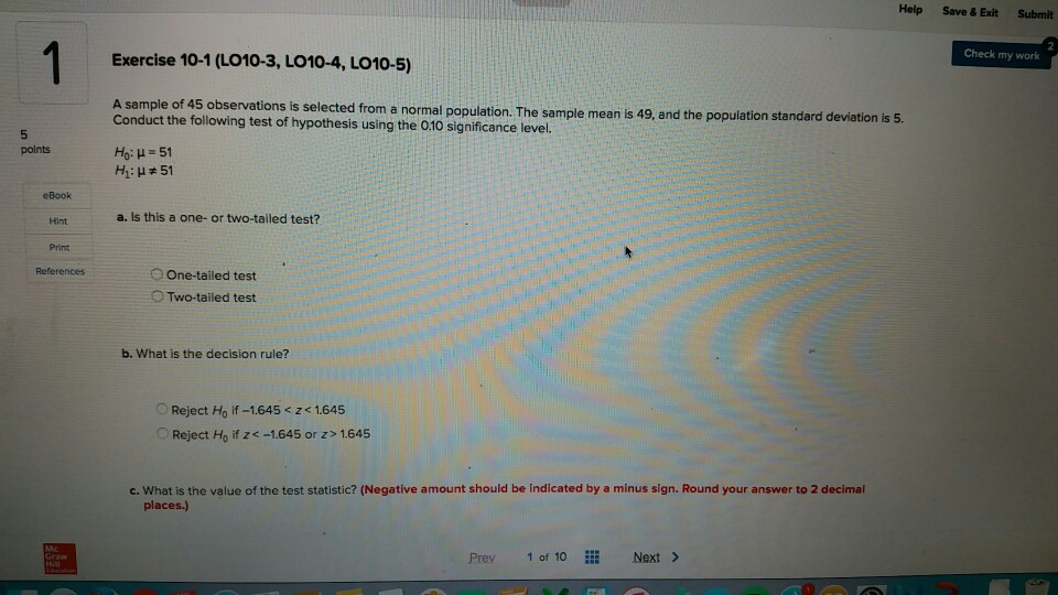 Solved Help Save & Exit Submit 1 Check my work Exercise 10-1 | Chegg.com