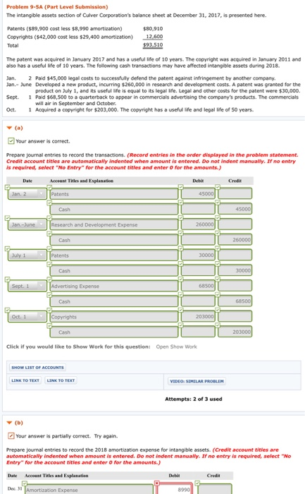 Solved Problem 9-SA (Part Level Submission) The intangible | Chegg.com