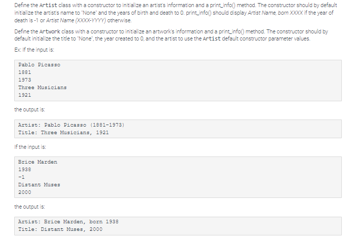 Solved Define the Artist class with a constructor to | Chegg.com