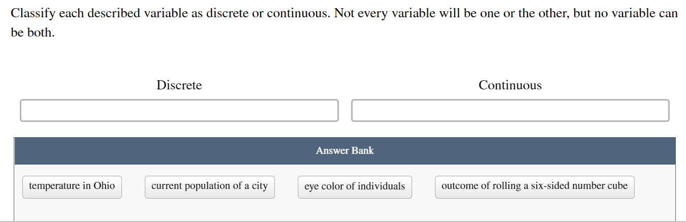 Solved Classify each described variable as discrete or | Chegg.com