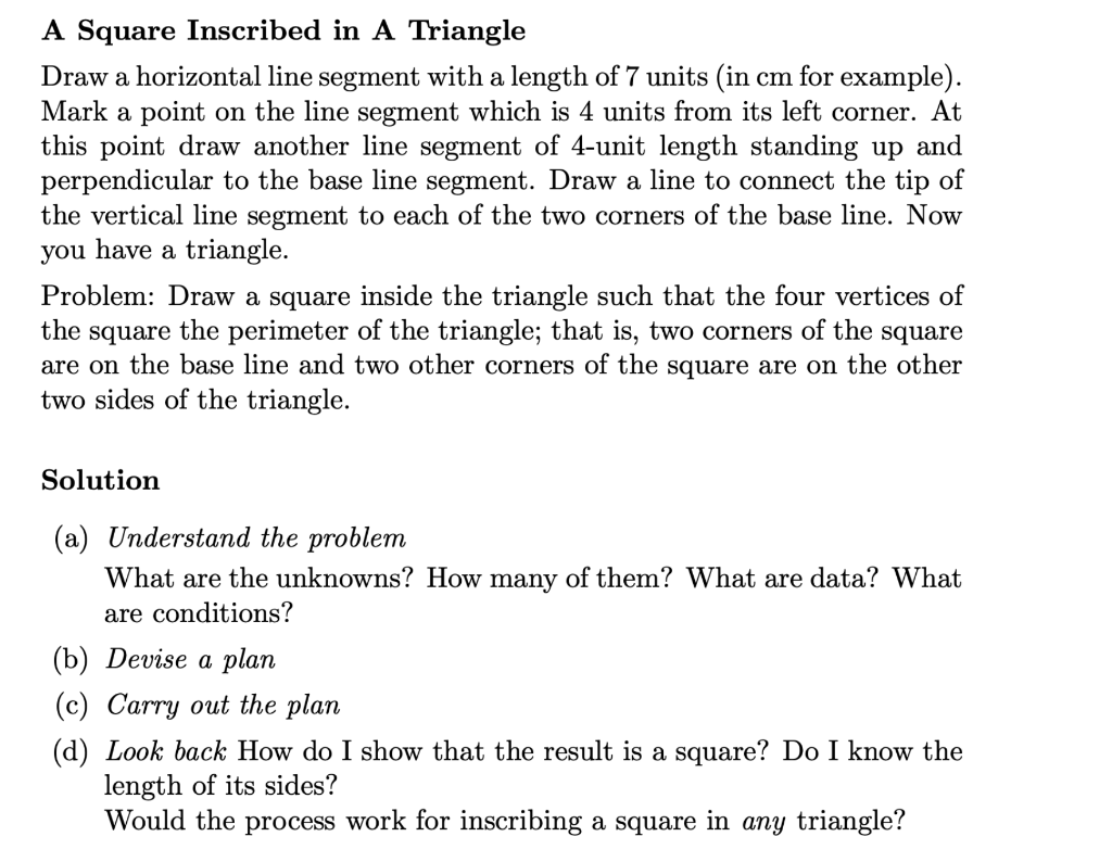 Solved A Square Inscribed in A Triangle Draw a horizontal | Chegg.com