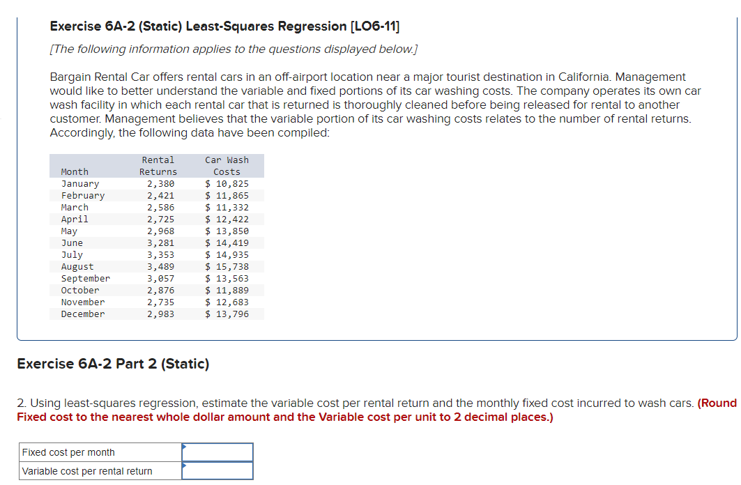 Solved Exercise 6A-2 (Static) Least-Squares Regression | Chegg.com