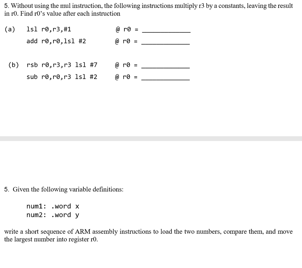 Solved 5. Without using the mul instruction, the following | Chegg.com