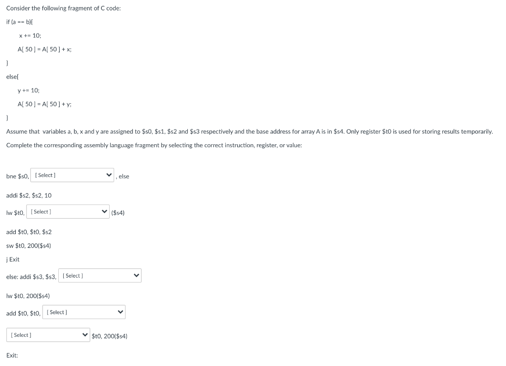 Solved Consider the following fragment of C code: if (a == | Chegg.com