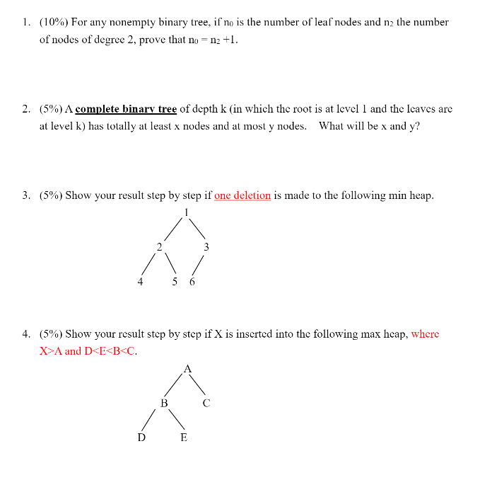 Solved 1 10 For Any Nonempty Binary Tree If N0 Is The 