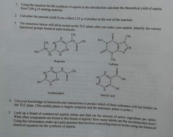Solved Using the equation for the synthesis of aspirin in | Chegg.com