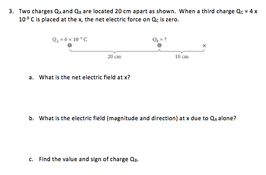 Solved 3. Two charges Qaand QB are located 20 cm apart as | Chegg.com