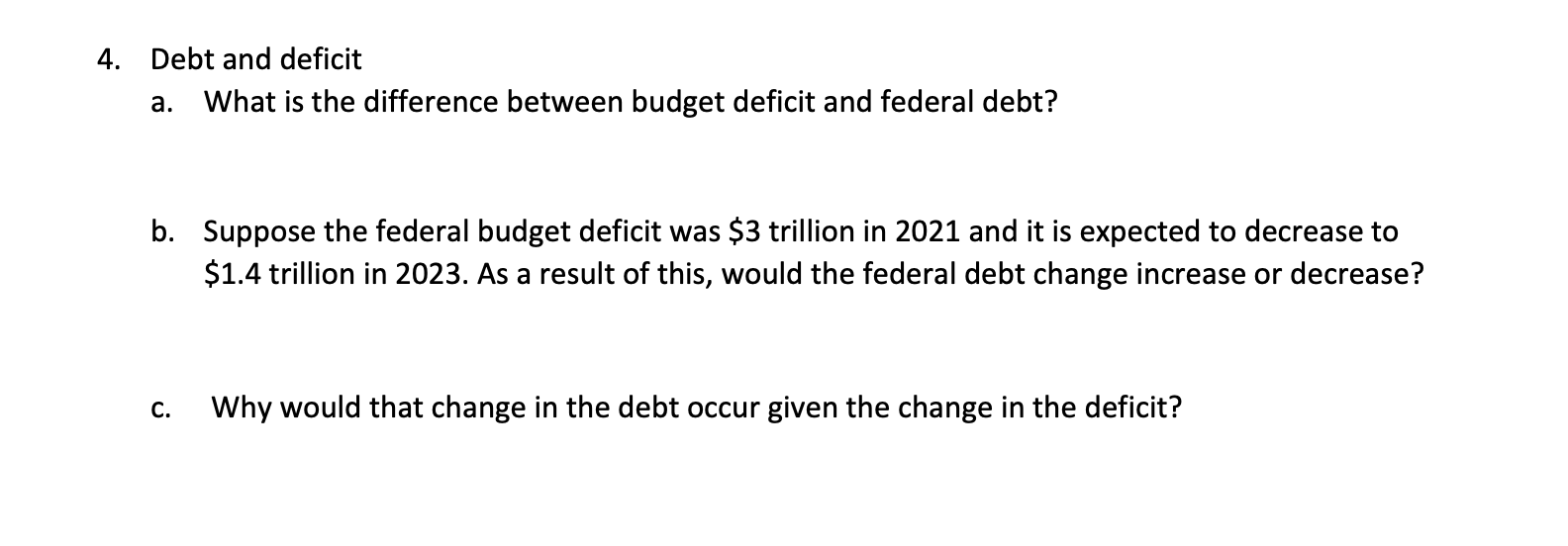 Solved 4. Debt and deficit a. What is the difference between | Chegg.com