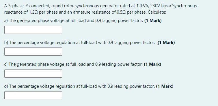 Solved A 3-phase, y connected, round rotor synchronous | Chegg.com