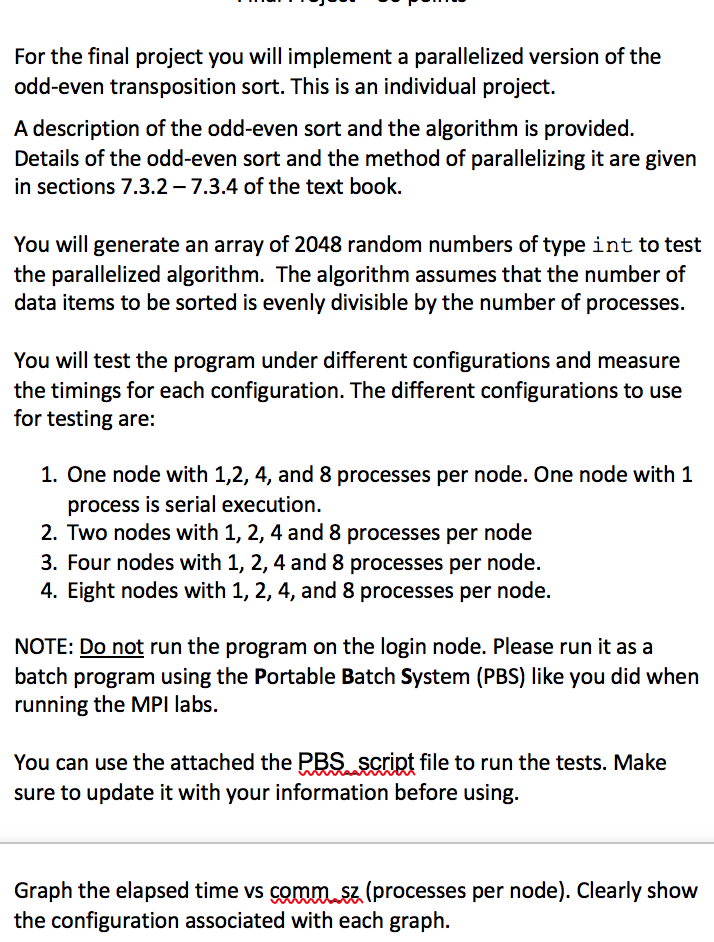 Solved For the final project you will implement a | Chegg.com
