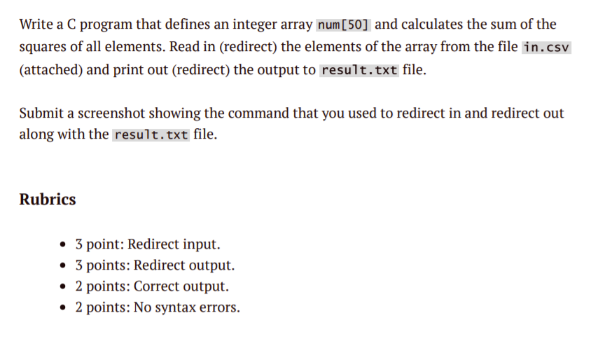 Solved Write a C program that defines an integer array | Chegg.com