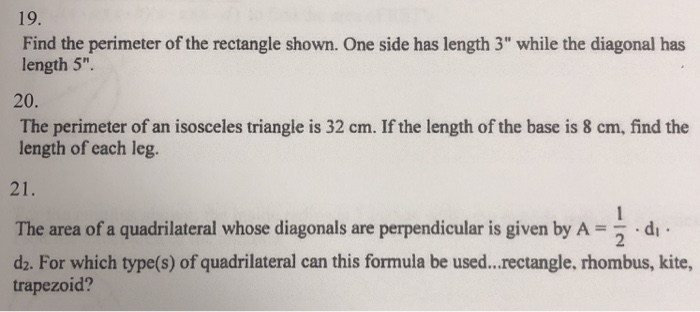 Solved 19 Find the perimeter of the rectangle shown. One | Chegg.com