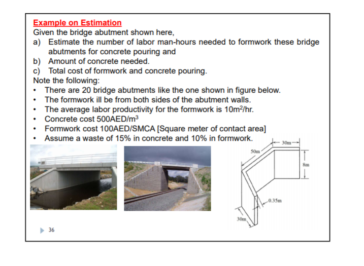 Solved Example on Estimation Given the bridge abutment shown | Chegg.com
