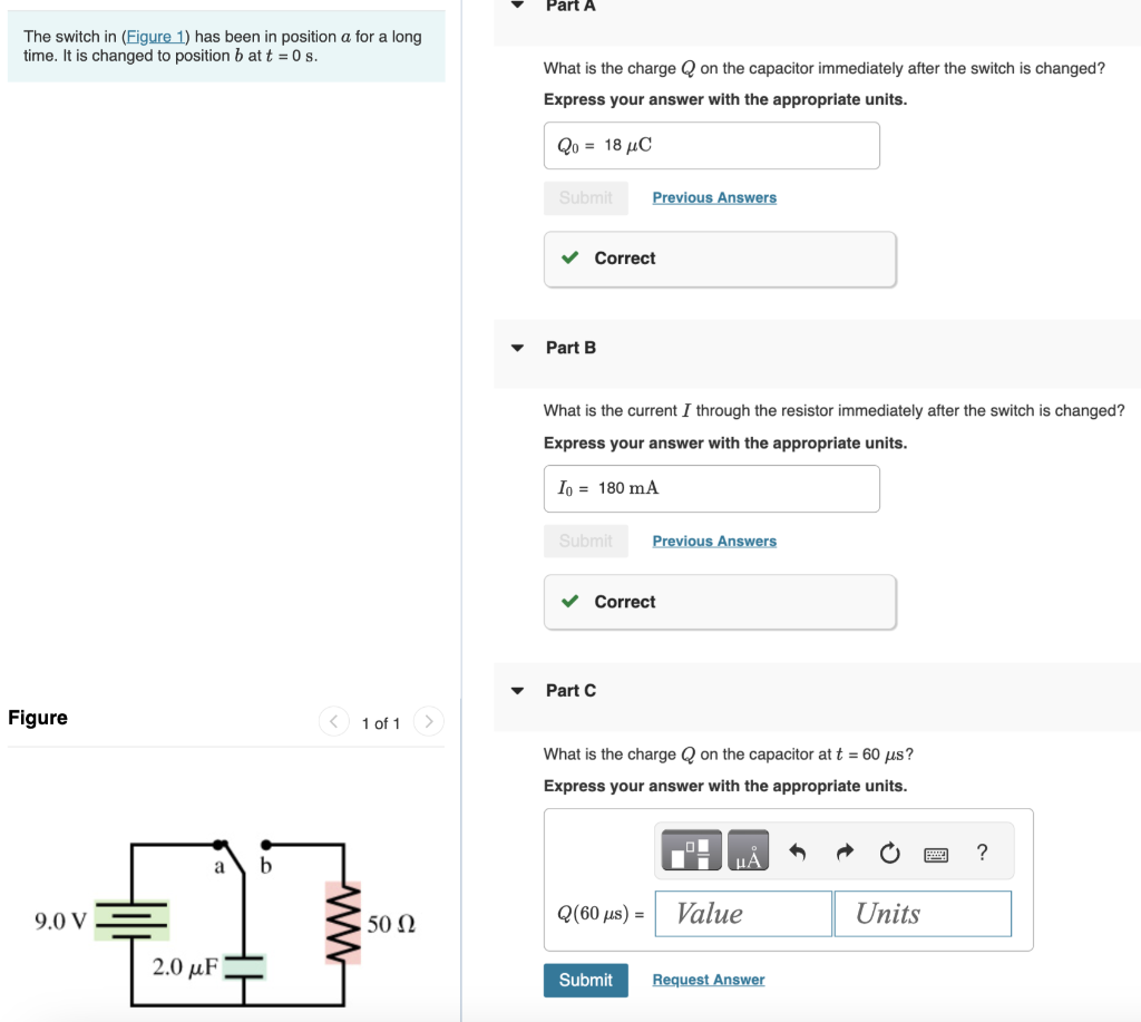 The switch in has been in position a for a long time. | Chegg.com