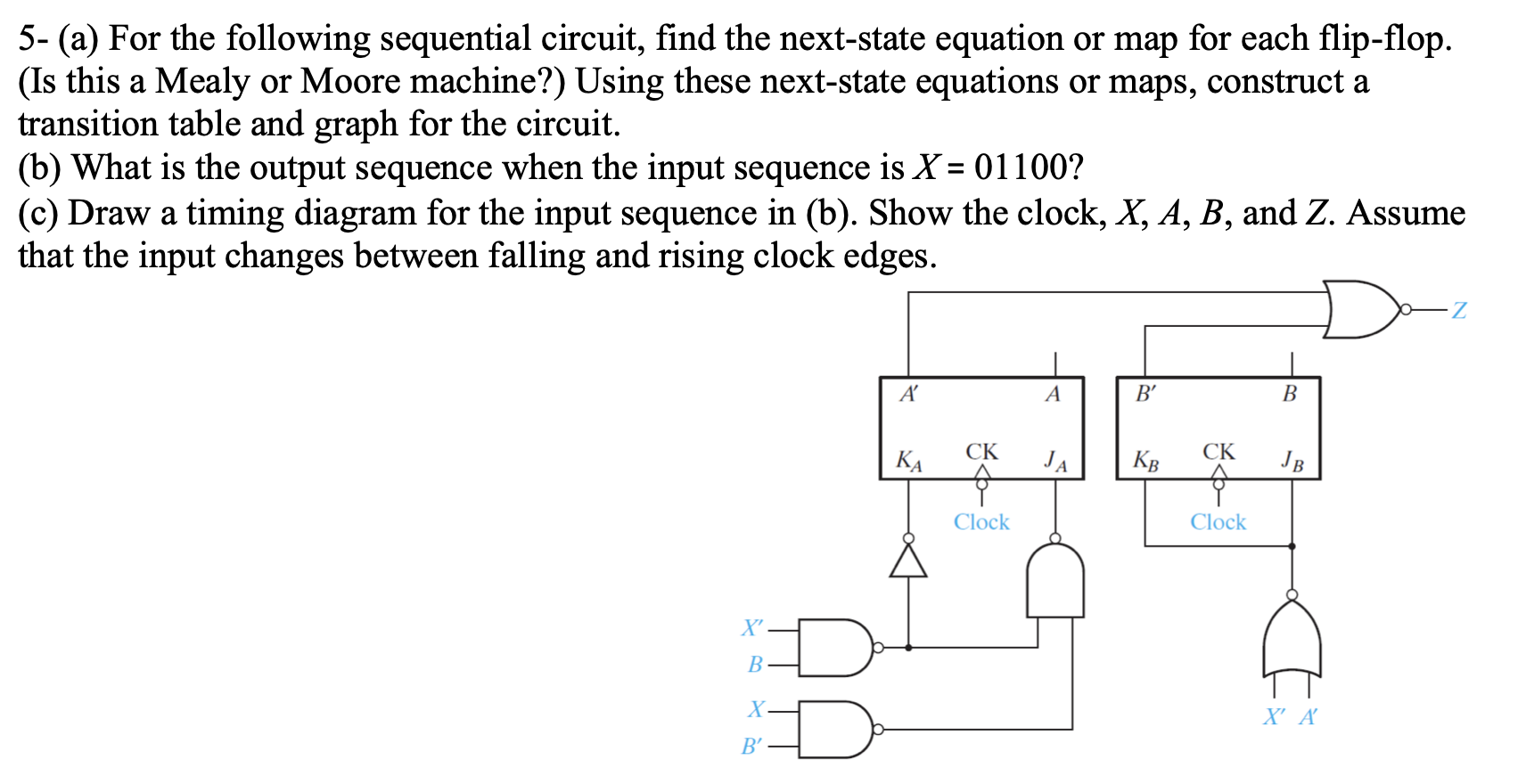 Solved 5- (a) For the following sequential circuit, find the | Chegg.com