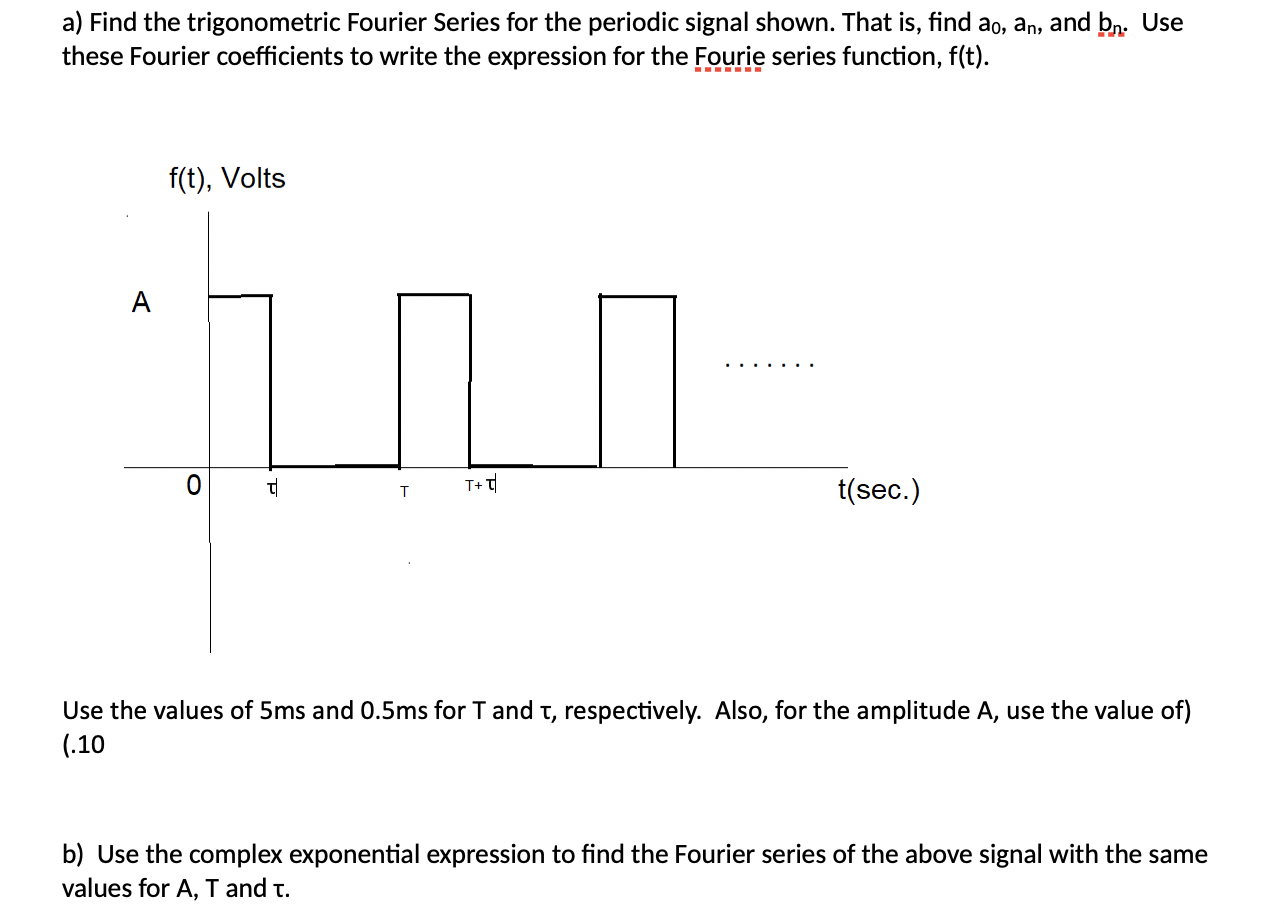 Solved a) Find the trigonometric Fourier Series for the | Chegg.com