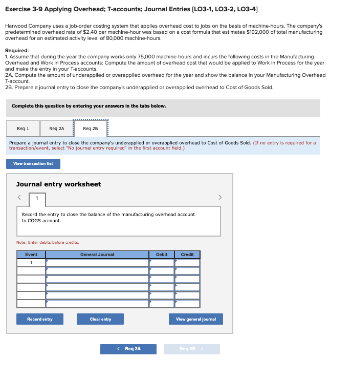 Solved Exercise 3-9 Applying Overhead; T-accounts; Journal | Chegg.com