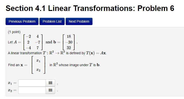 Solved Section 4.1 Linear Transformations: Problem 6 | Chegg.com