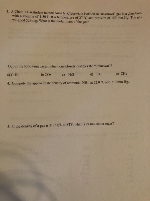 Solved 3. A Chem 1314 student named Anna N. Crosswhite | Chegg.com