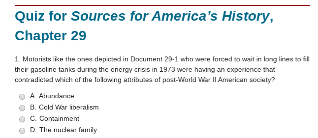 Quiz for Sources for America's History, Chapter 29 1. | Chegg.com