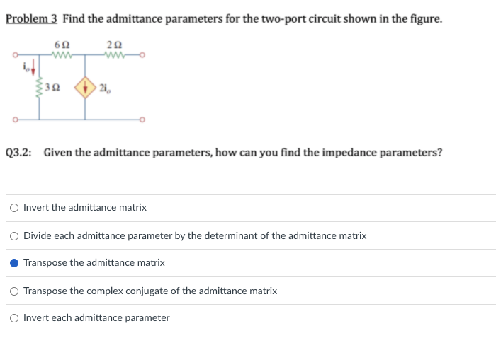 Solved Problem 3 Find the admittance parameters for the | Chegg.com