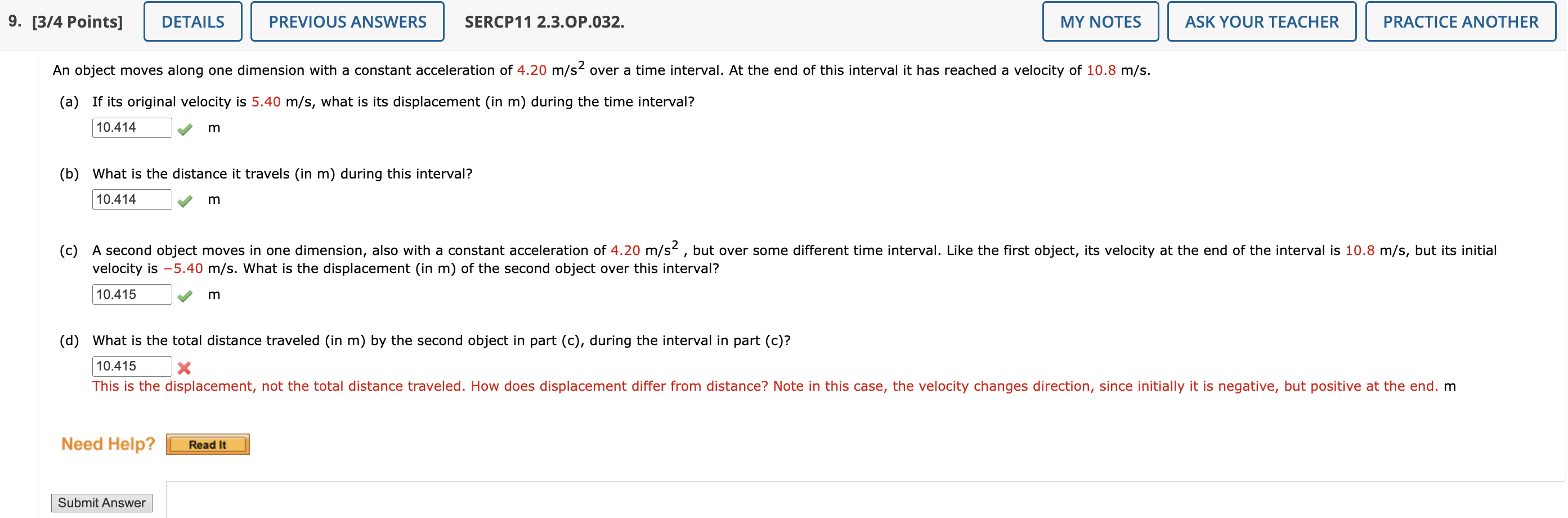 Solved An object moves along one dimension with a constant | Chegg.com