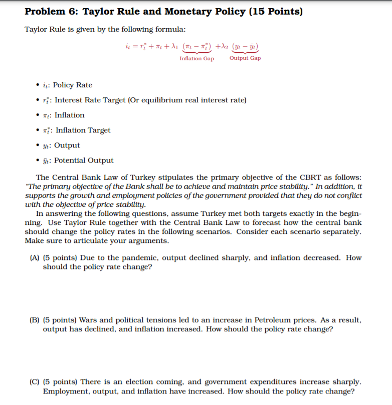 Solved Problem 6: Taylor Rule and Monetary Policy (15 | Chegg.com