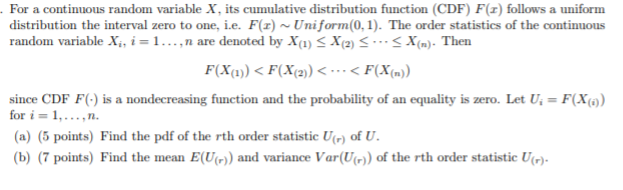 Solved - For a continuous random variable X, its cumulative | Chegg.com