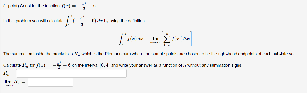 Solved (1 point) Consider the function f(x)=−3x2−6 In this | Chegg.com