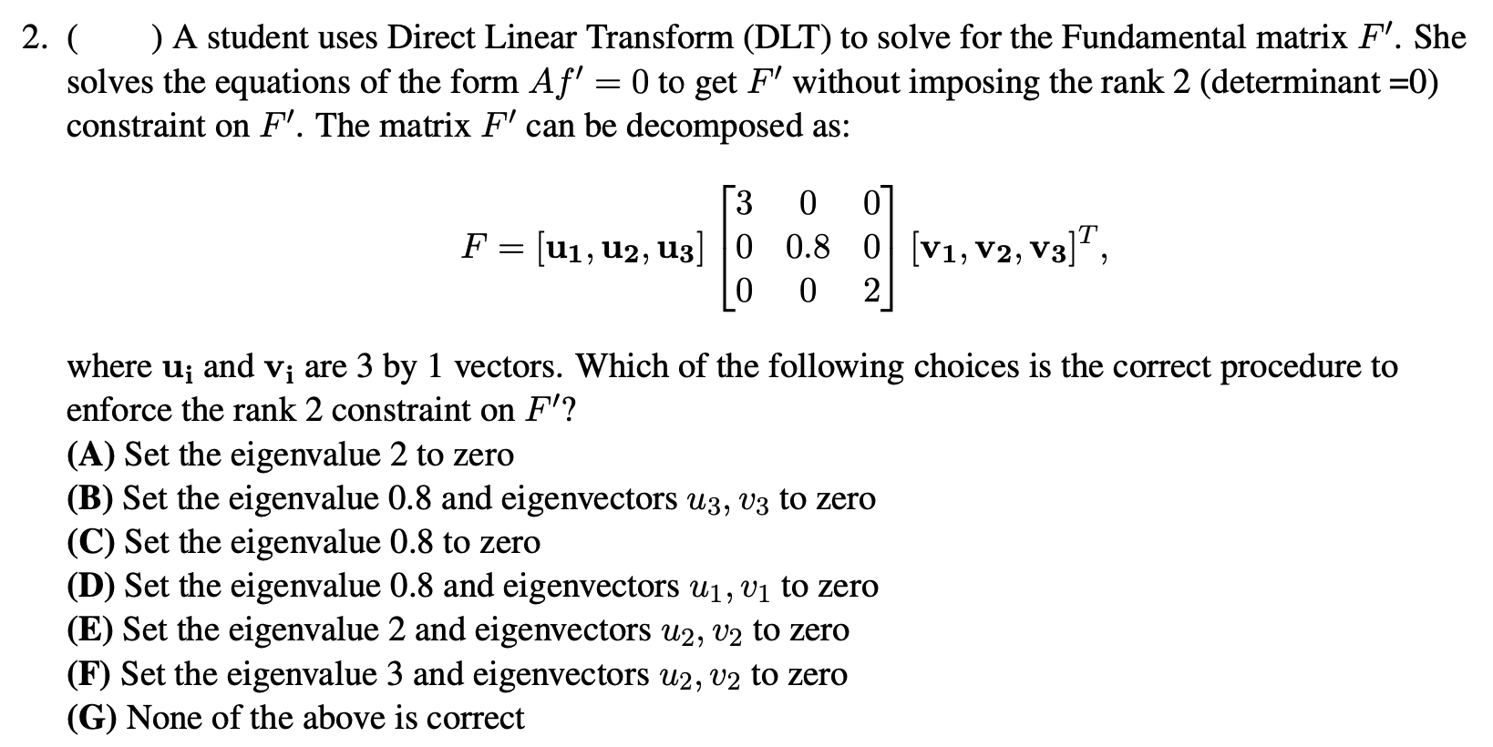 2. ( ) A student uses Direct Linear Transform (DLT) | Chegg.com
