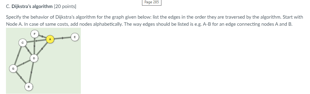 Solved Page 285 C. Dijkstra's algorithm [20 points] Specify | Chegg.com