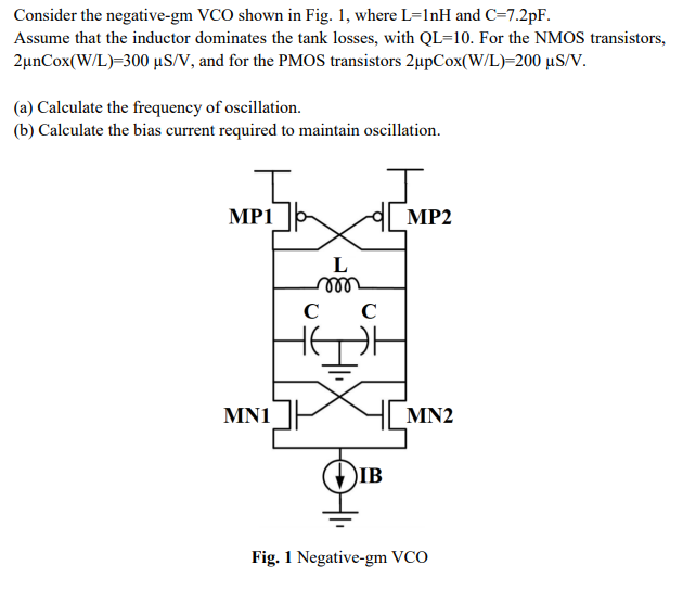 Solved Consider the negative-gm VCO shown in Fig. 1 , where | Chegg.com