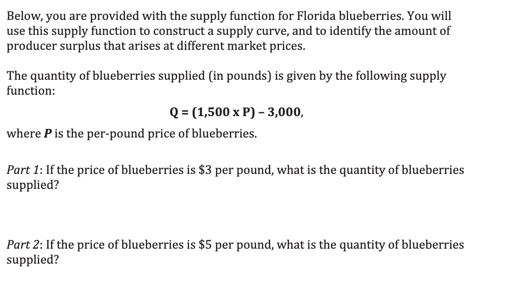 Solved Below, you are provided with the supply function for | Chegg.com
