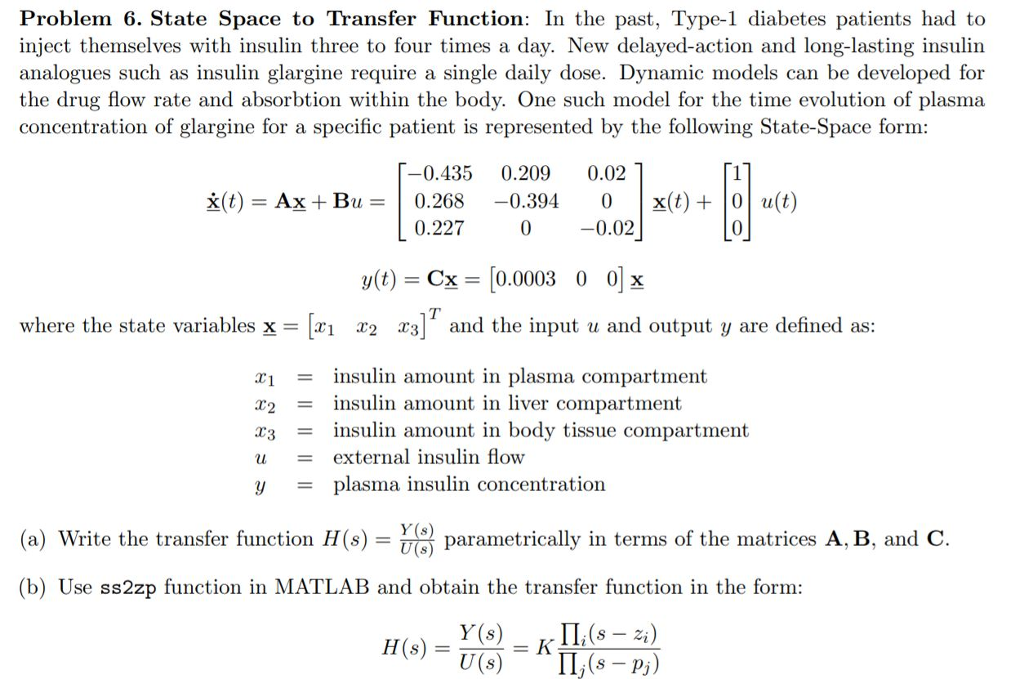 Problem 6. State Space to Transfer Function: In the | Chegg.com