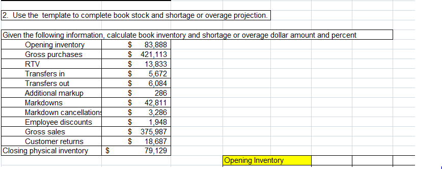 2. Use the template to complete book stock and | Chegg.com