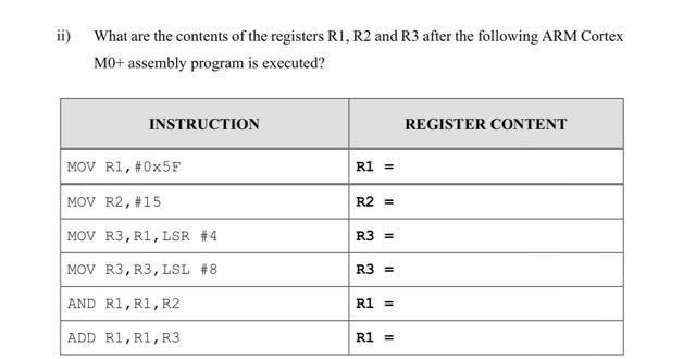 Solved ii) What are the contents of the registers R1, R2 and | Chegg.com