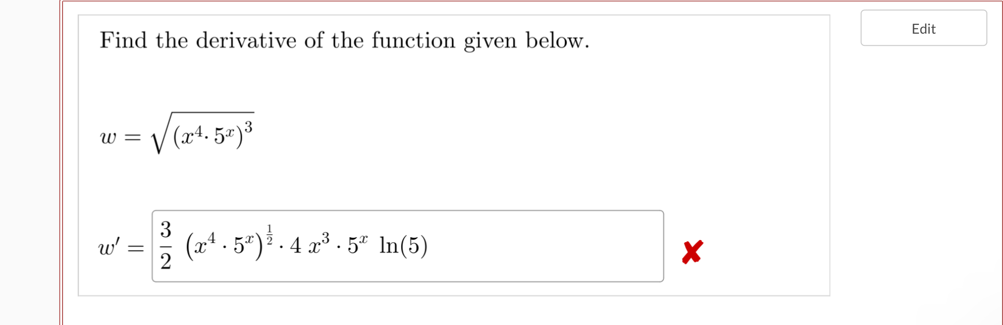 Solved Find the derivative of the function given below. | Chegg.com