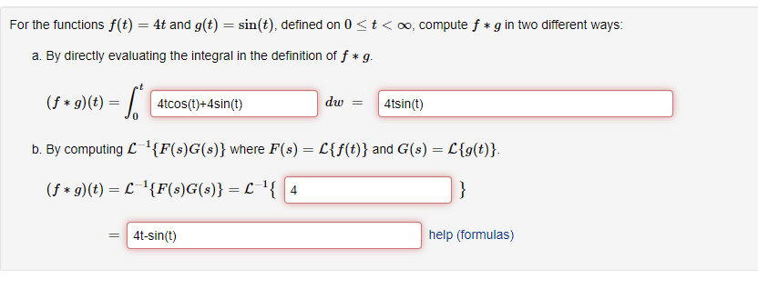 Solved For the functions f(t)=4t and g(t)=sin(t), defined on | Chegg.com