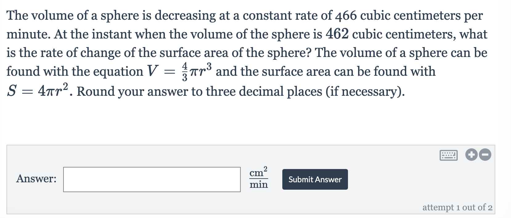 Solved The volume of a sphere is decreasing at a constant | Chegg.com