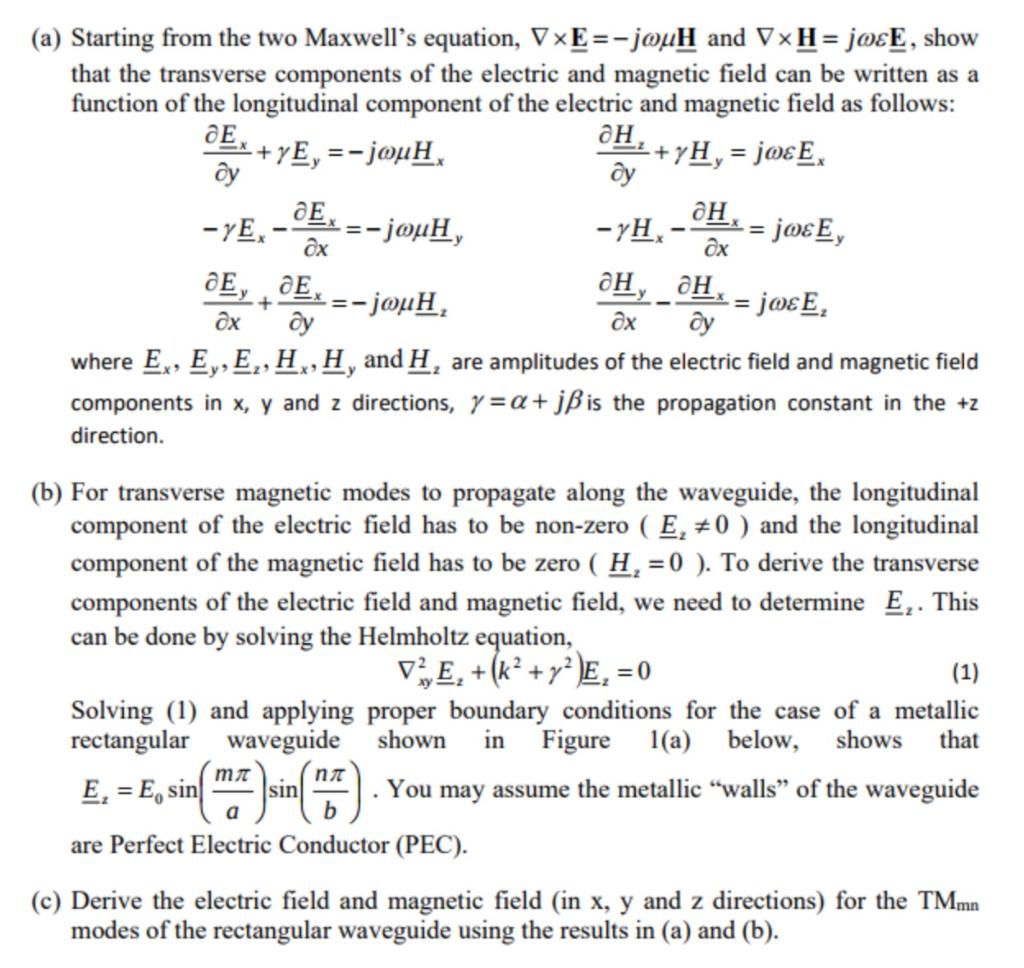 Solved (a) Starting from the two Maxwell's equation, | Chegg.com