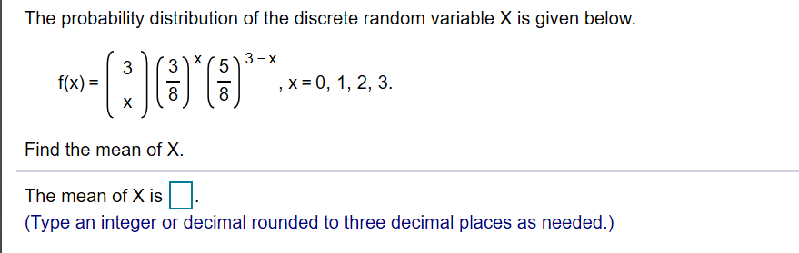 Solved The probability distribution of the discrete random | Chegg.com