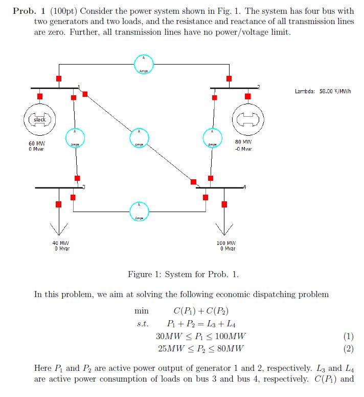 Solved Prob. 1 (100pt) Consider the power system shown in | Chegg.com