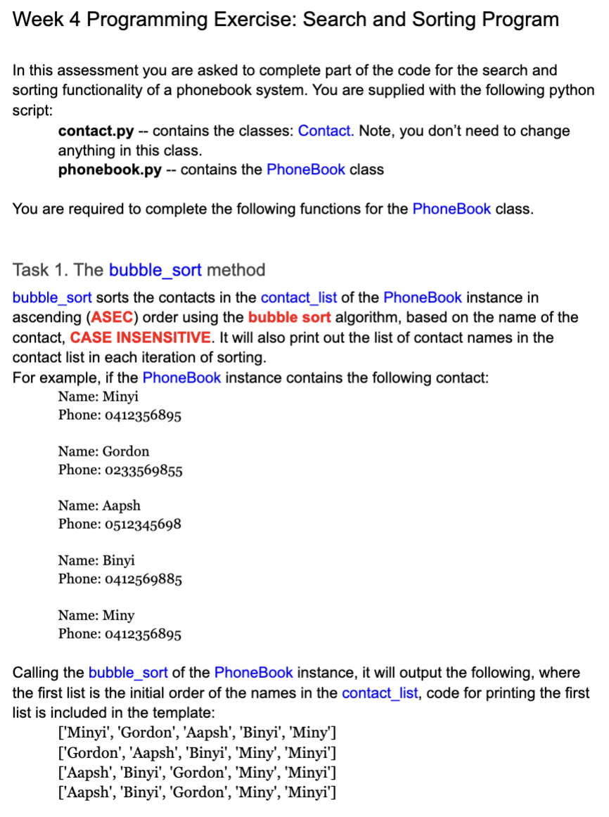 Solved Week 4 Programming Exercise: Search and Sorting | Chegg.com