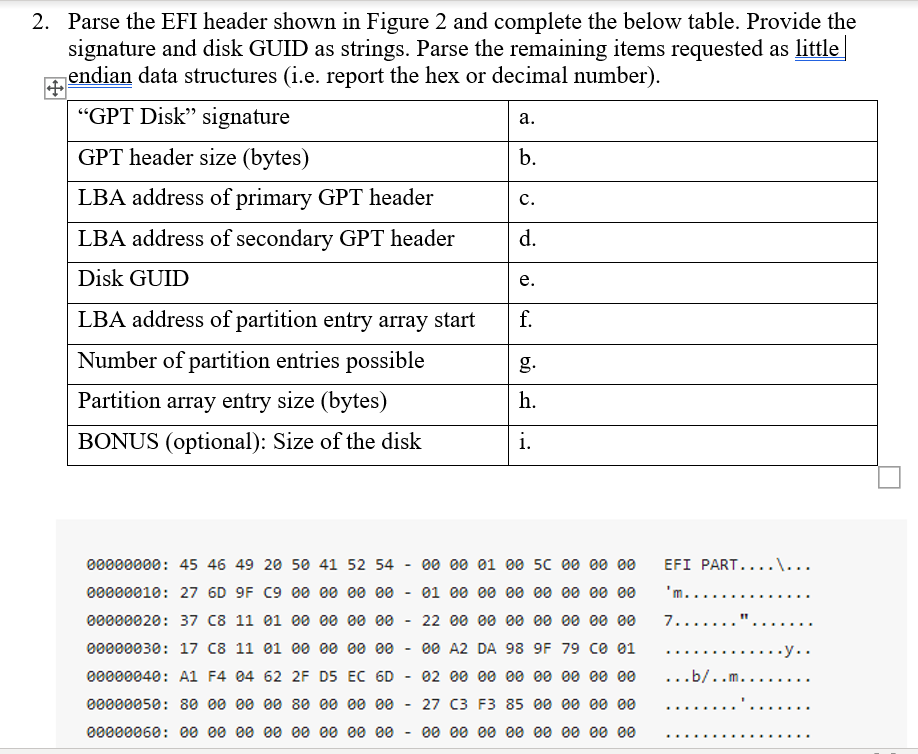 a. c. 2. Parse the EFI header shown in Figure 2 and | Chegg.com
