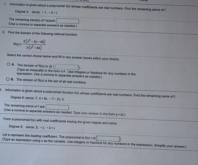 Solved 1. Information is given about a polynomial f(x) whose | Chegg.com