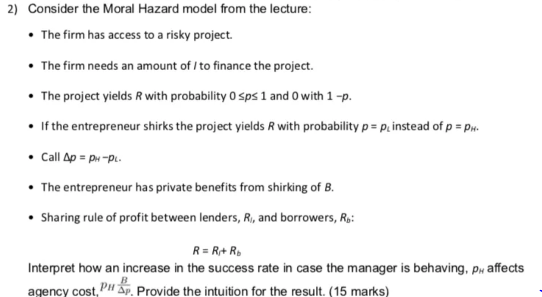 Solved 2) Consider the Moral Hazard model from the lecture: | Chegg.com